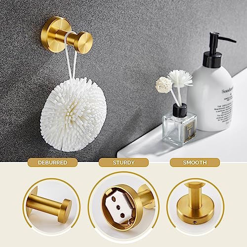 Angle Simple Towel Hook Brushed Gold 2 PCS, SUS304 Stainless Steel Hand Towel Holder, Bathroom Towel Hanger, Robe Hook for Wall