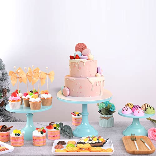 3 Piece Metal Cake Stand, Cake Pop Stand Set of Disc Diameter 8" 10" 12", Tall Cake Stands for Dessert Table, Perfect Display for Wedding, Graduation Party, Birthday, Baby Shower, Decorations (Blue)