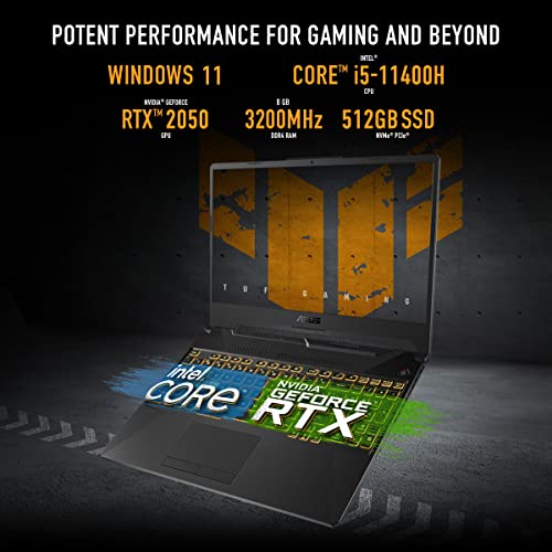 ASUS TUF Gaming F15 Gaming Laptop, 15.6” 144Hz FHD Display, Intel Core i5-11400H Processor, GeForce RTX 2050, 8GB DDR4 RAM, 512GB PCIe SSD Gen 3, Wi-Fi 6, Windows 11, FX506HF-ES51,Graphite Black
