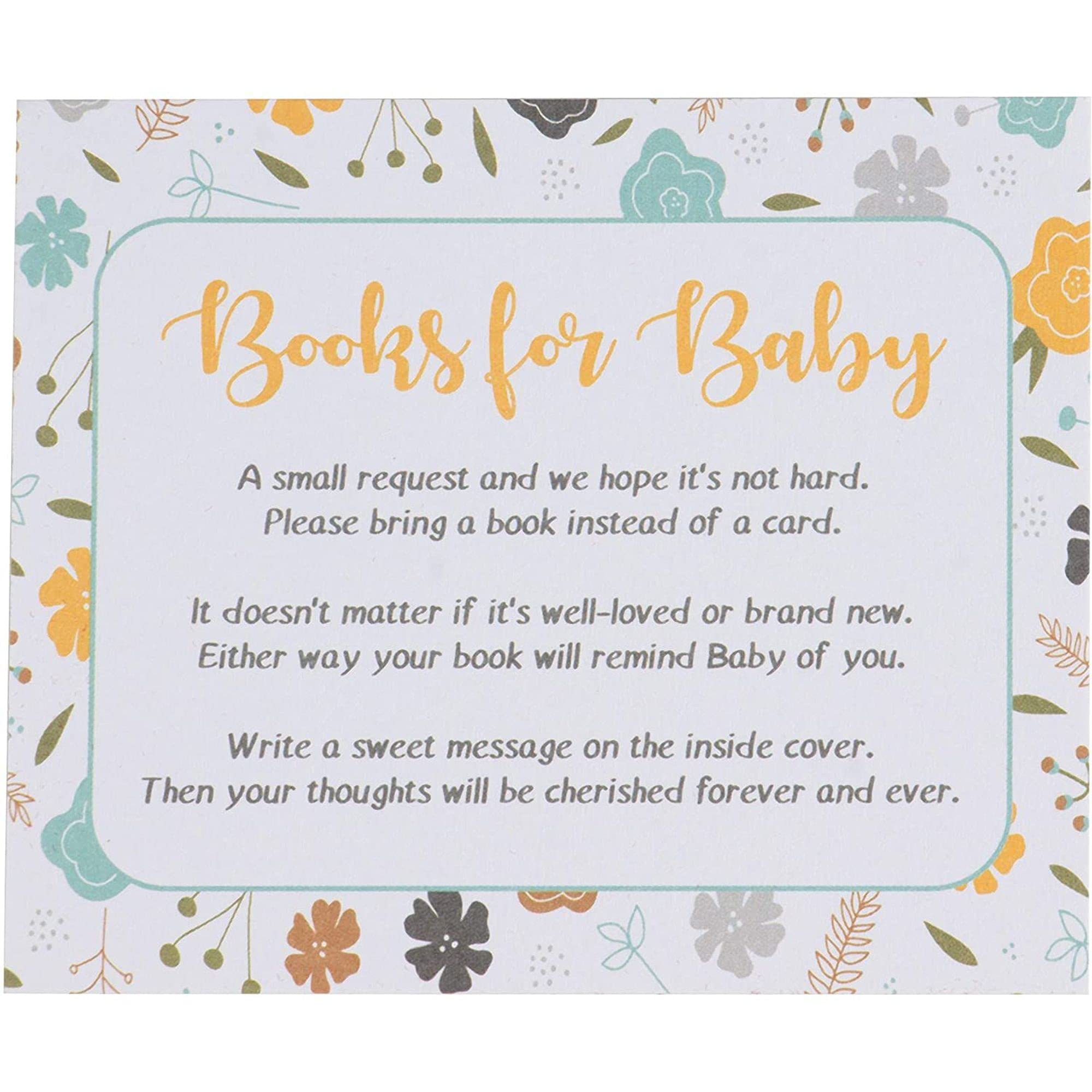 Books for Baby Request Cards - 60-Pack Baby Shower Invitation Insert Card Party Supplies, Gender Reveal Gift Request Card, Unisex Floral Design, 3 x 2.5 Inches