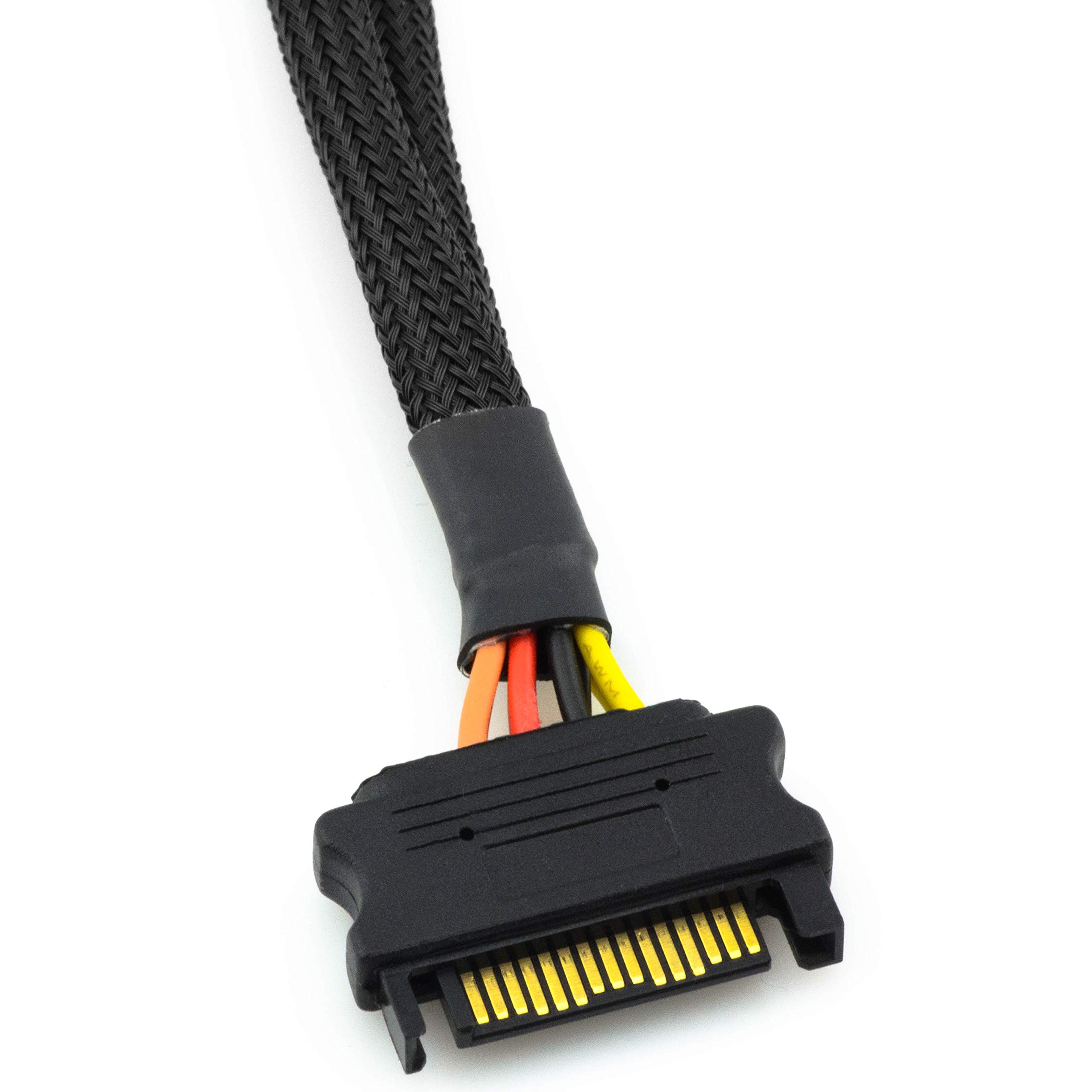 CRJ 15-Pin SATA to Dual 4-Pin Molex Power Adapter Cable - 12-inch (30cm), Black Sleeved - Power Two 4-Pin Peripheral Molex Devices with a 15-Pin SATA Power Supply Connection