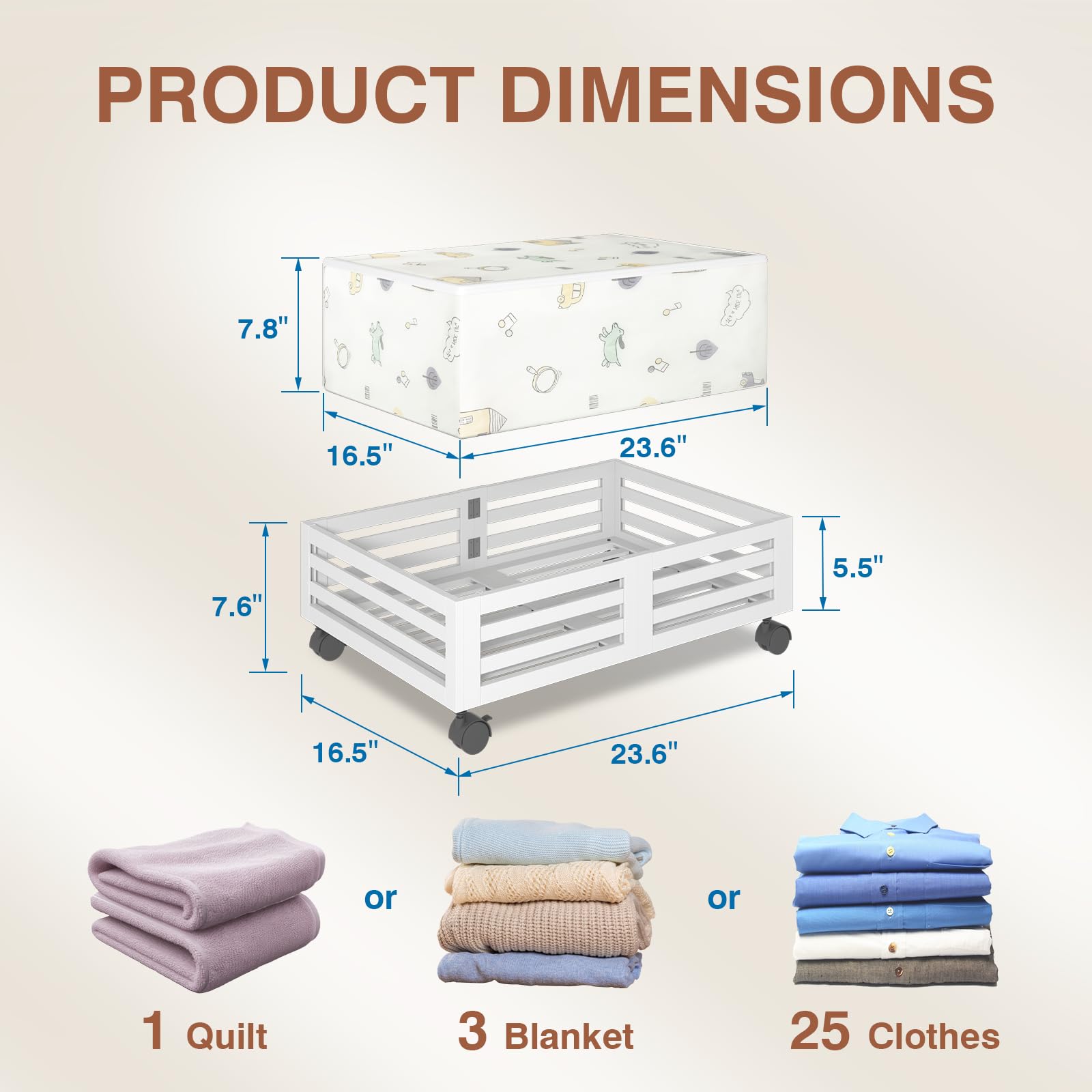 2 Pack Under Bed Bamboo Storage Containers,Under Bed Storage with Wheels,Stackable Under Bed Drawer Organizer with Lids Dust Bags for Baby Clothes Shoes Toys Blankets Bedding Wardrobe Bedroom(Natural)