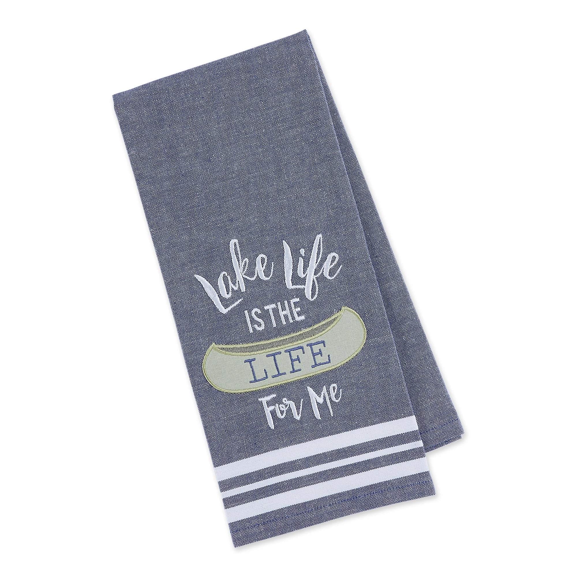 2 Embroidered Lake Kitchen Towels with 1 Plaid Towel | Relax You're at The Lake, Plaid Print, Lake Life Decor Theme Towel Set