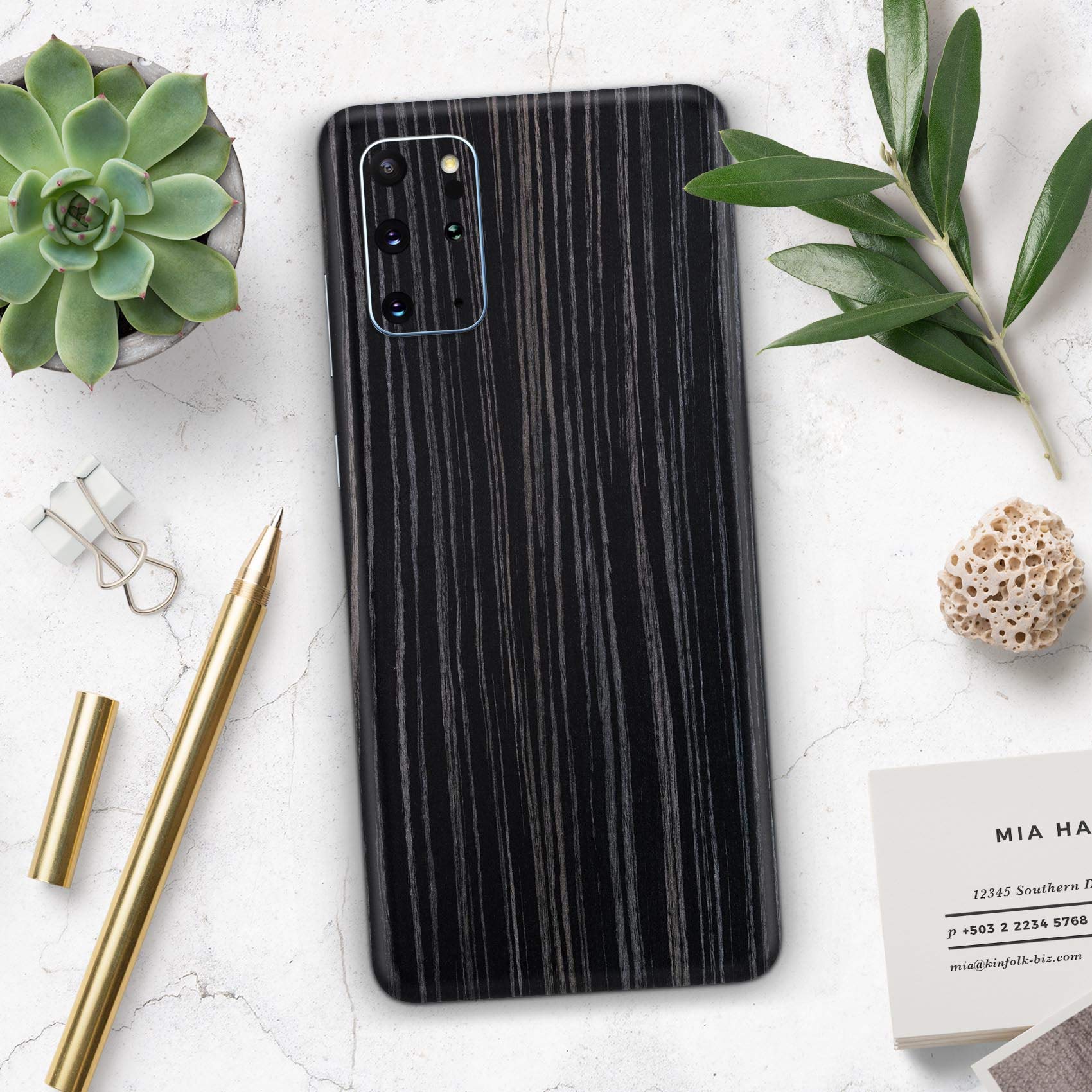 DesignSkinz Black Wood Texture 2 Protective Vinyl Decal Wrap Skin Cover Compatible with The Samsung Galaxy S20 (Screen Trim & Back Glass Skin)