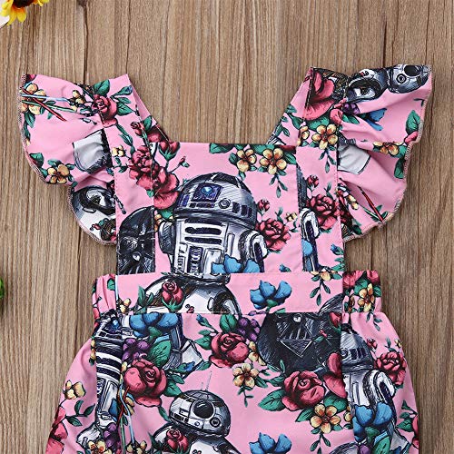 Axupico Baby Girl Romper Clothes Newborn One Piece Romper Floral Sleeveless Backless Ruffle Sleeve Princess Summer Clothes (Pink, 6-9Months)