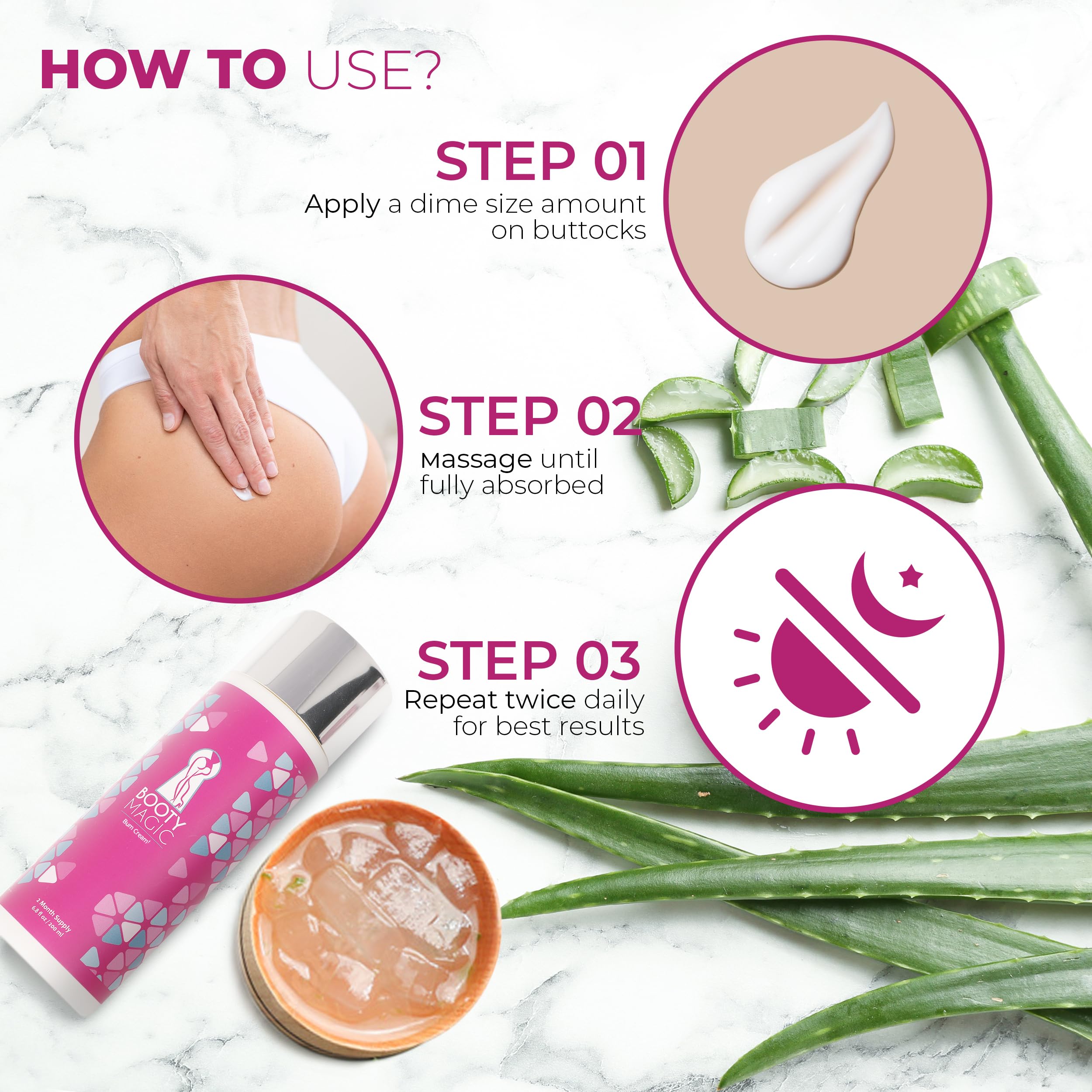 Booty Magic Butt Enhancement Cream - 6.8oz Butt Cream for Bigger Butt, Booty Cream Bigger Booty with Maca Root Extract, Pueraria Mirifica, Aloe Vera for Volume, Roundness and Softness