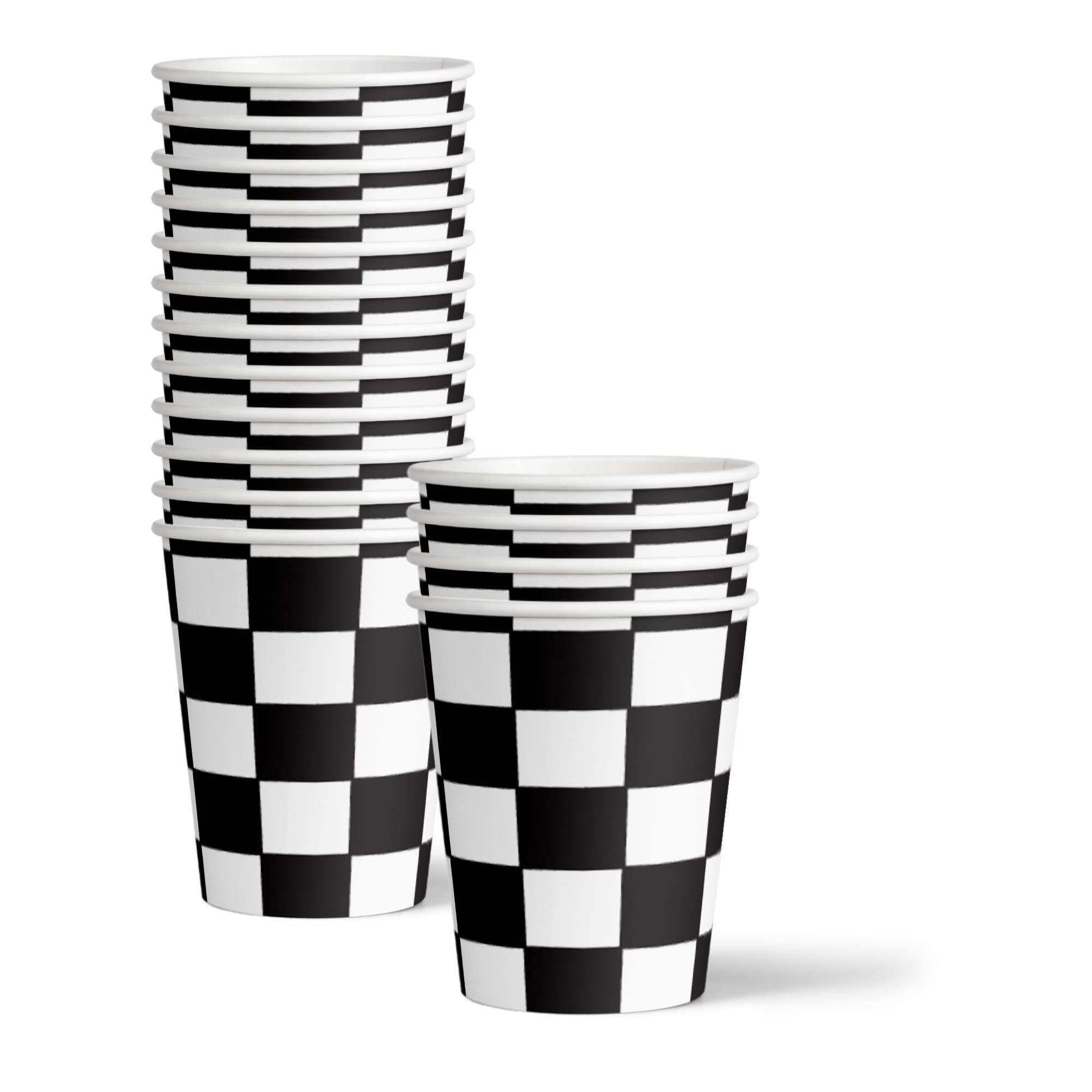 Checkered Flag Party Supplies - Black and White Checkered Party Supplies - Race Car Theme Party | Tableware Set Includes Plates Napkins and Cups | Kit for 16
