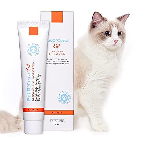 Breezytail PetO’Cera Itchy Skin Relief Treatment Cream for Cats - Paw Lotion Soothing Balm | Cat Skin Ointment & Dermatitis Solution for Normal Dry Irritated and Sensitive Skin | 1.35oz
