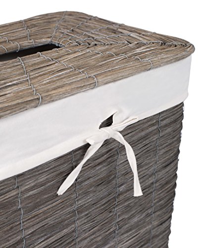 BirdRock Home Rustic Woven Wood Peel Laundry Hamper with Lid - Thin Weave Laundry Basket - Removable Liner - Dirty Clothes Storage Bin - Grey