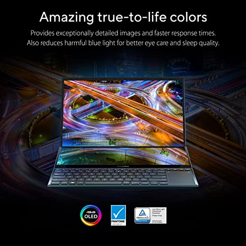 ASUS ZenBook Pro Duo 15 UX582 Laptop, 15.6β OLED 4K Touch Display, i7-12700H, 16GB, 1TB, GeForce RTX 3060, ScreenPad Plus, Windows 11 Home, Celestial Blue, UX582ZM-AS76T