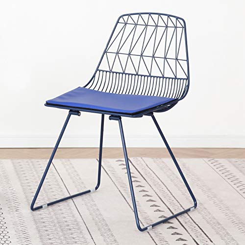 AC Pacific Metal Dining Chairs with Faux Leather Seat Pad, Modern Stackable Indoor Outdoor Stool for Kitchen, Patio, Bistro and Bar, Set of 2, Matte Dark Blue