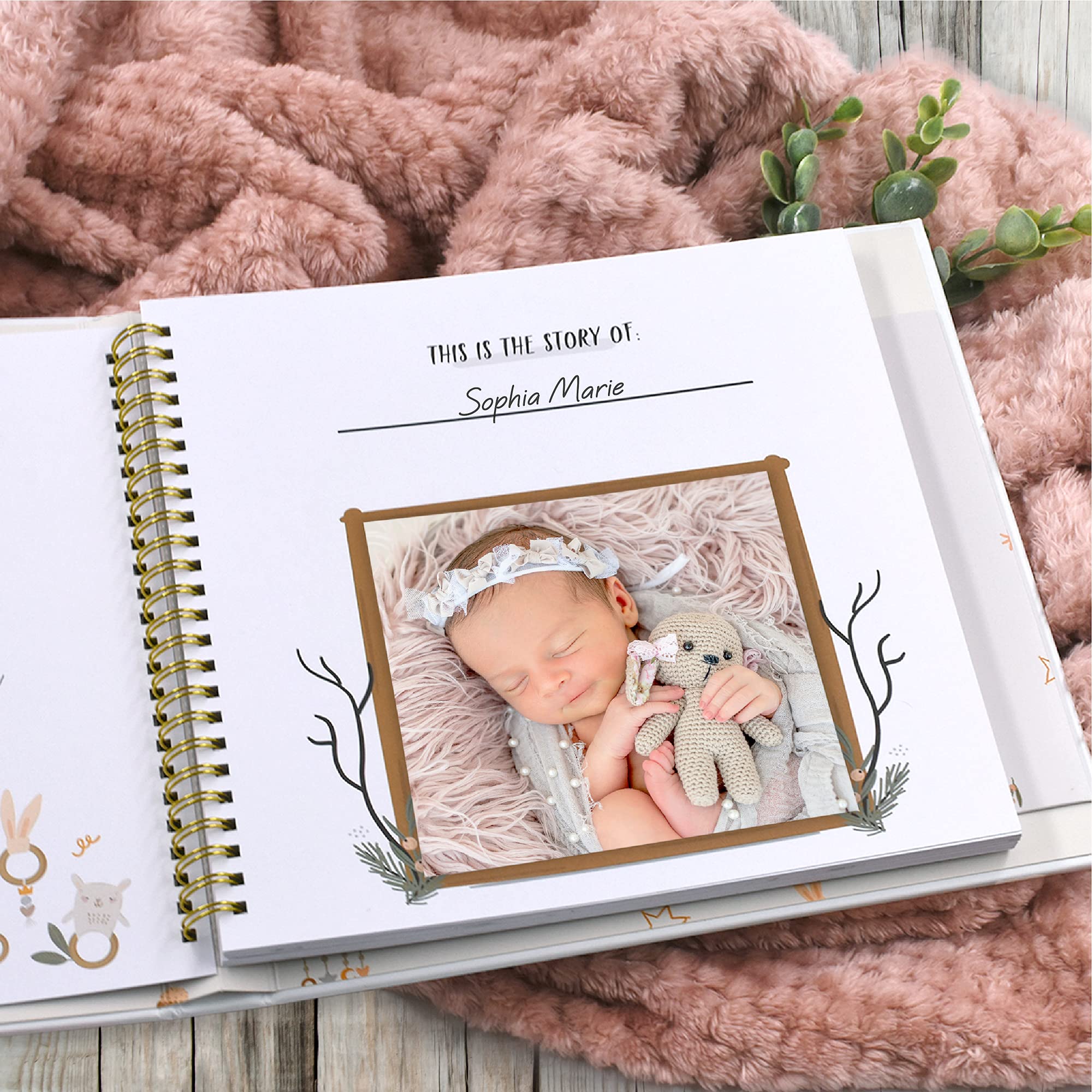 ZICOTO Keepsake Baby Memory Book - 100-Page Scrapbook with 5 Small Boxes for Precious Memories and Milestones from Pre-Birth to 1st Birthday