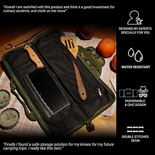 Chef Sac Chef Knife Roll Bag Travel Case | 8+ Slots for Knives & Tools | 2 Flaps with Cleaver & Mesh Pocket | Chef Knife Case for Professional & Culinary Work | Knives Not Included (Army Green)