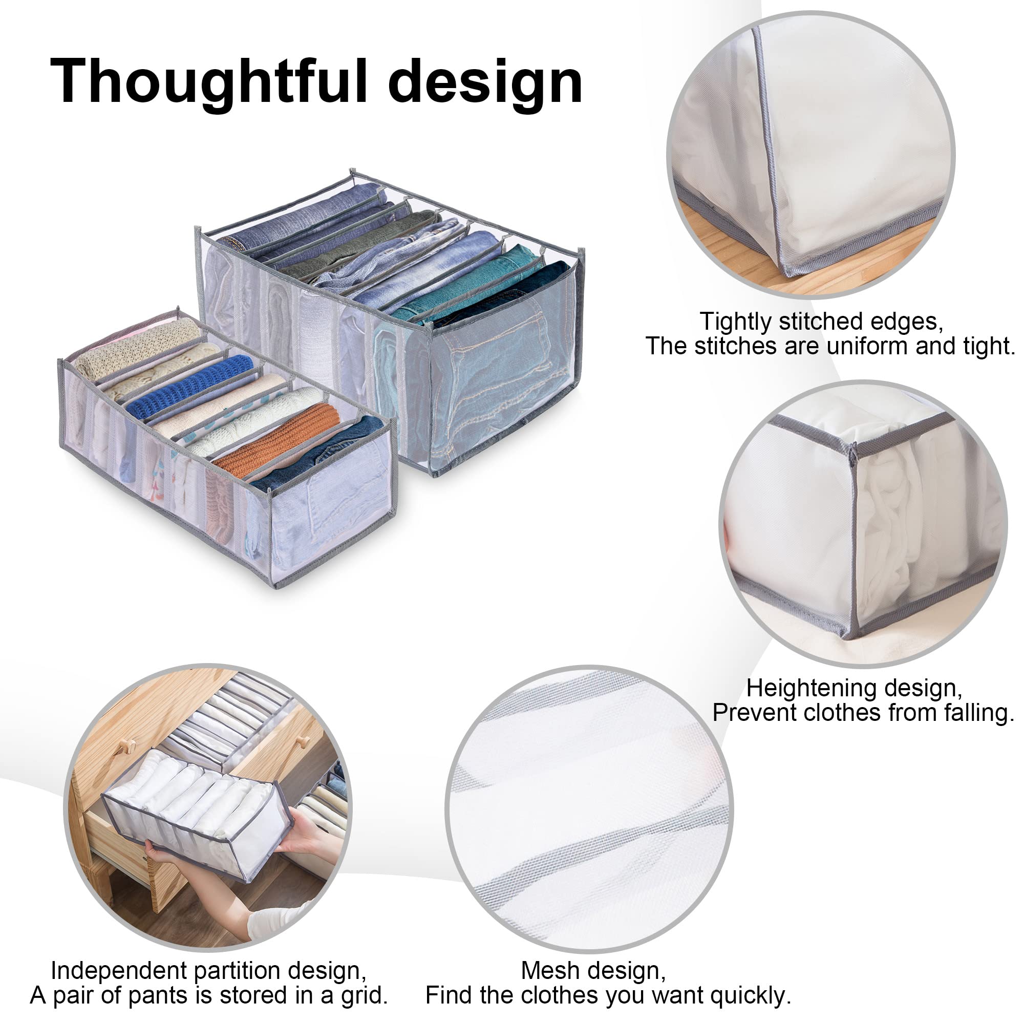 Arrozon 2 Pcs Wardrobe Clothes Organizer 7 Grids,Closet Organizers and Storage Baskets,Clothes Organizer For Folded Clothes,Storage Box For Jeans, Pant, Sweaters, t-Shirt, Underwear