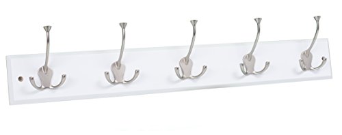 BIRDROCK HOME Tri Hook Coat Rack - 5 Hooks - Wall Mount Hat Rack - White Finish - Satin Nickel Hooks