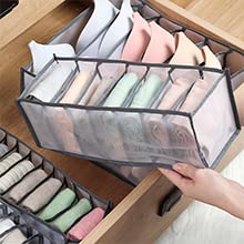 2-Pack Wardrobe Clothes Organizer 7 Grids Visible Closet Underwear/Socks/Leggings/Skirts/Jeans Compartment Storage Box Foldable Washable Separation Drawer Organizers Storage Clothes Bins