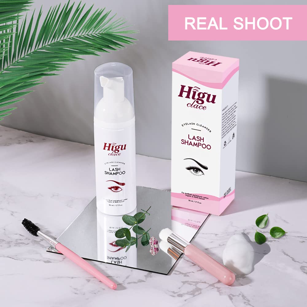 Lash Shampoo 50ml Eyelash Extension Cleanser with Brush and Mascara Wand Eyelid Foaming Cleanser Lash Foam Shampoo for Lash Extensions (50ml/1.7fl oz)