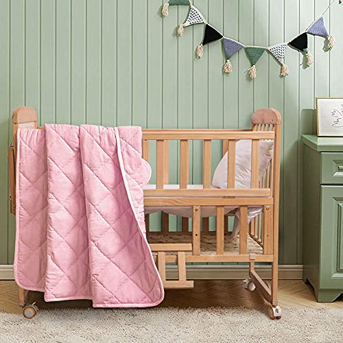 FLXXIE Machine Washable Microfiber Down Alternative Toddler Comforter, Super Soft and Lightweight Kids Crib Quilted Blanket for Stroller, Travel, 39x47 Inches, Pink