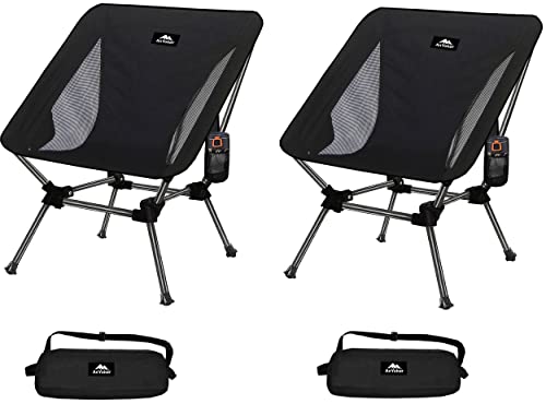 AnYoker Camping Chair, 2 Way Compact Backpacking Chair, Portable Folding Chair, Beach Chair with Side Pocket, Lightweight Hiking Chair Low Back Chair 0177 (Black 2pack)