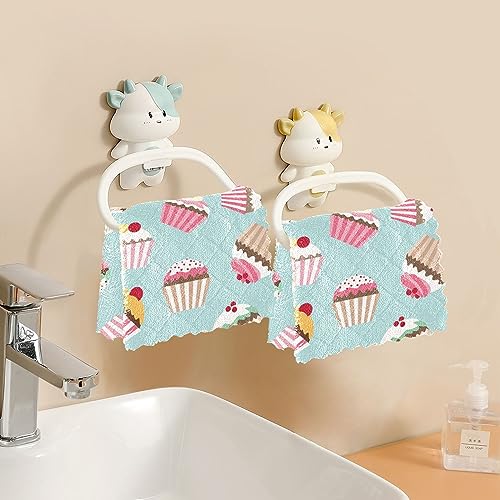 ALAZA Cute Cupcake Dish Towels Set of 6,Dish Bar Tea Towel Dishcloths Washable Fast Drying Dish Cloth Reusable Cleaning Cloth,11 x 11 inches