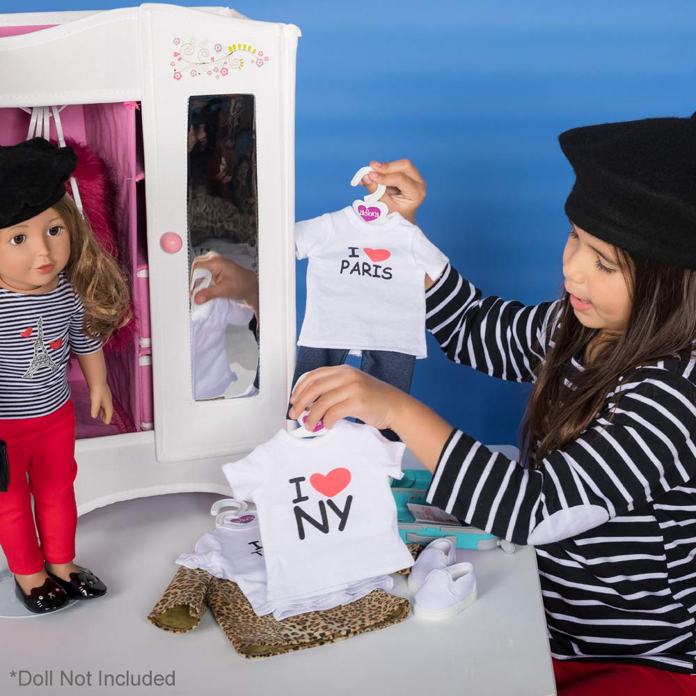 Adora Amazon Exclusive - 18” Girl Doll Clothes and Accessories Set Includes Jet-Set Luggage, White Shirts, Passport & Cellphone, Stylish Outfit and White Slip on Sneakers