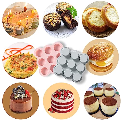 2-Pcs Air Fryer Muffin Pan, Reusable Silicone Air Fryer Baking Pan, Non-Stick Mini Cupcake Pan, Silicone Muffin Pan For Baking, Burger Bread Pan, Air Fryer Accessories, 9 Cavities
