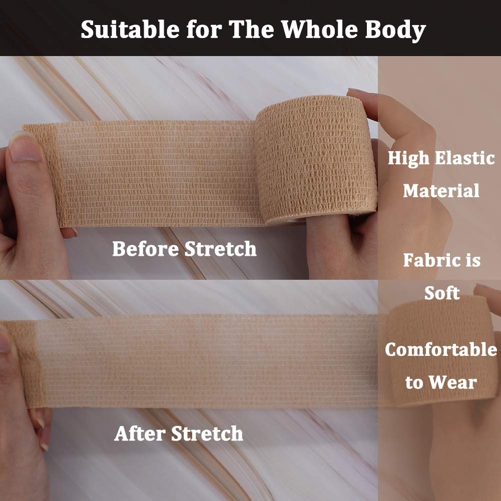 24 Pack Breathable Self Adherent Wrap, Athletic Elastic Non Woven Cohesive Bandage β for Sports, First Aid Medical, Wrist, Ankle Sprains, Swelling and Vet Wrap 2 Inch 5 Yards (Rainbow Color).
