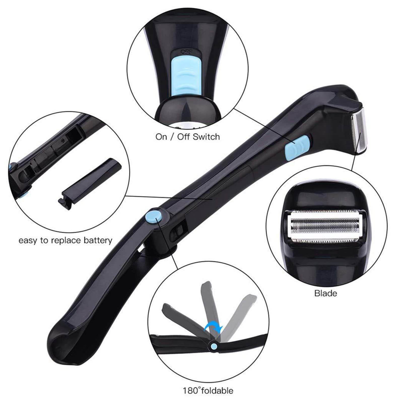 Mochalight Back Shaver for Mens,Men Groomer Trimmer,Long Handle Back Hair Shaver,180 Degrees Foldable & Cordless,Easy to Use