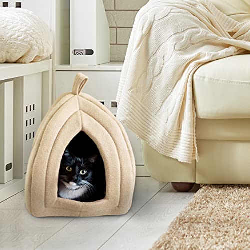 Cat House - Indoor Bed with Removable Foam Cushion - Pet Tent for Puppies, Rabbits, Guinea Pigs, Hedgehogs, and Other Small Animals by PETMAKER (Tan),(L) 13.5β x (W) 13.5β x (H) 15β