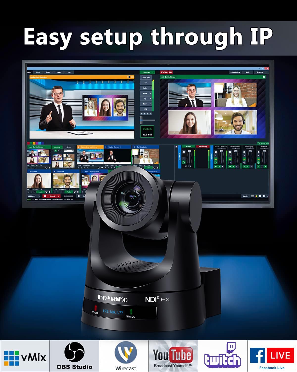 FoMaKo NDI Camera AI Auto Tracking 20x Optical Zoom HDMI NDI PTZ Camera for Church Worship Education Events,PoE 1080P 60FPS (KN20A Pro) (NDI 6 & NDI HX3 Certified)