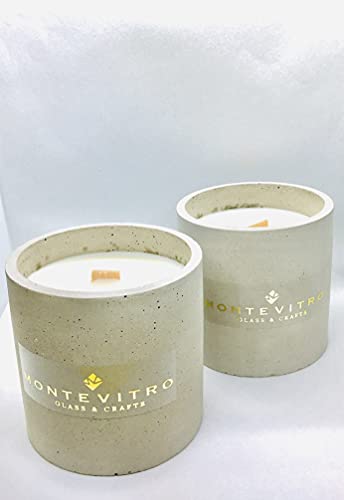 2 candle in cylinder concrete base, aromatic soy wax and wood wick - Monte Vitro