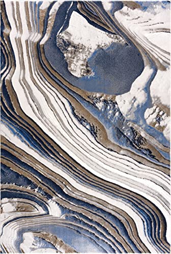 Abani 4โ x 6โ Modern Topography Design Blue, Grey & Gold Area Rug Rugs Modern Pattern No Shed Dining Room Rug