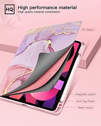 ZtotopCases for iPad Air 6th Generation 11 Inch Case M2 2024 & iPad Air 5th/4th Gen 10.9 Inch 2022/2020 & iPad Pro 11" 2018 1st with Pencil Holder, Soft TPU Back Slim Trifold Smart Cover, Marble Pink