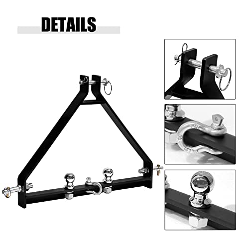 3 Point Trailer Hitch Receiver, Heavy Duty Drawbar Traile Hitch Cat 1, Quick Hitch Tractor Attachments Compatible (Black)