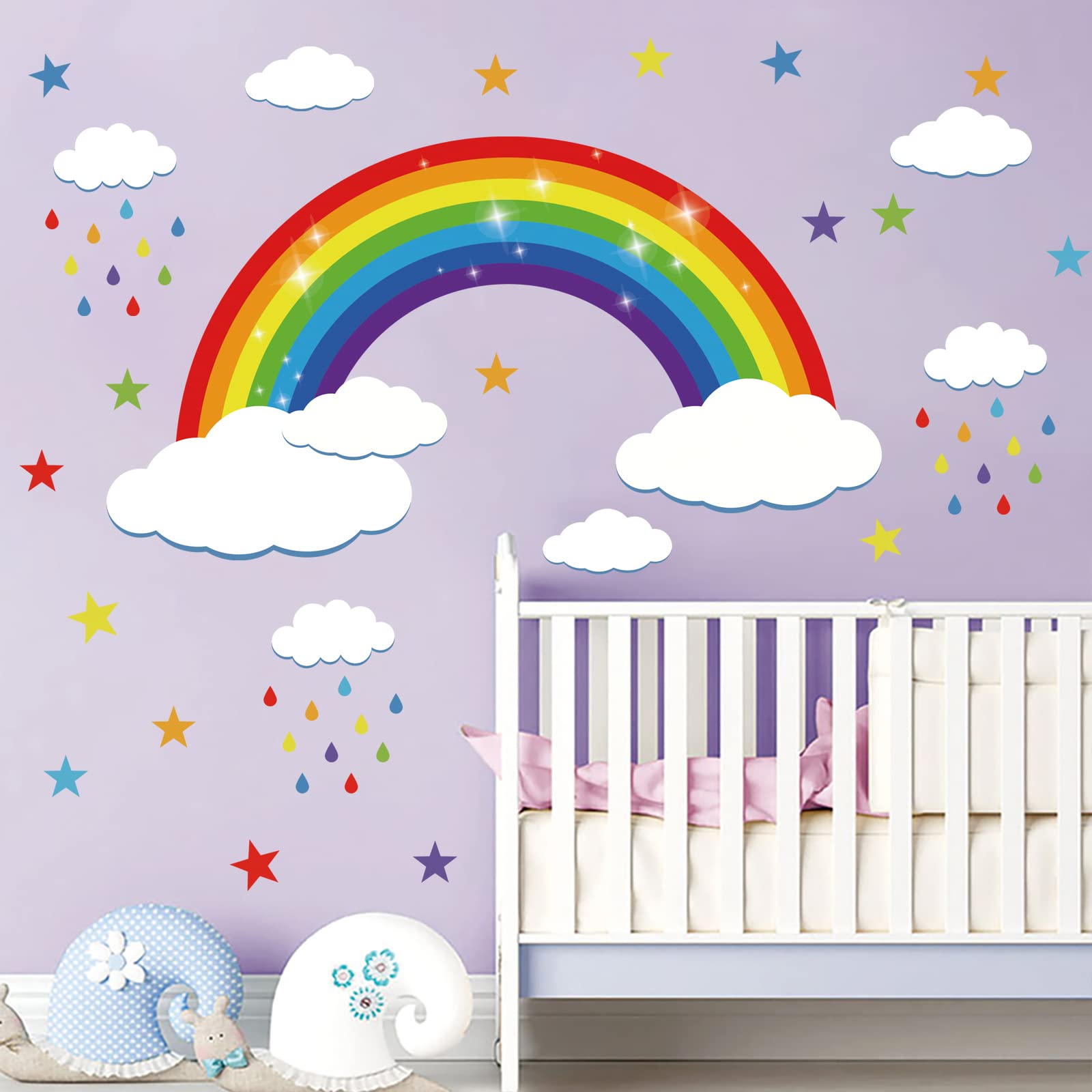 decalmile Rainbow Star Wall Stickers Cloud Wall Decoration Nursery Child Baby Room