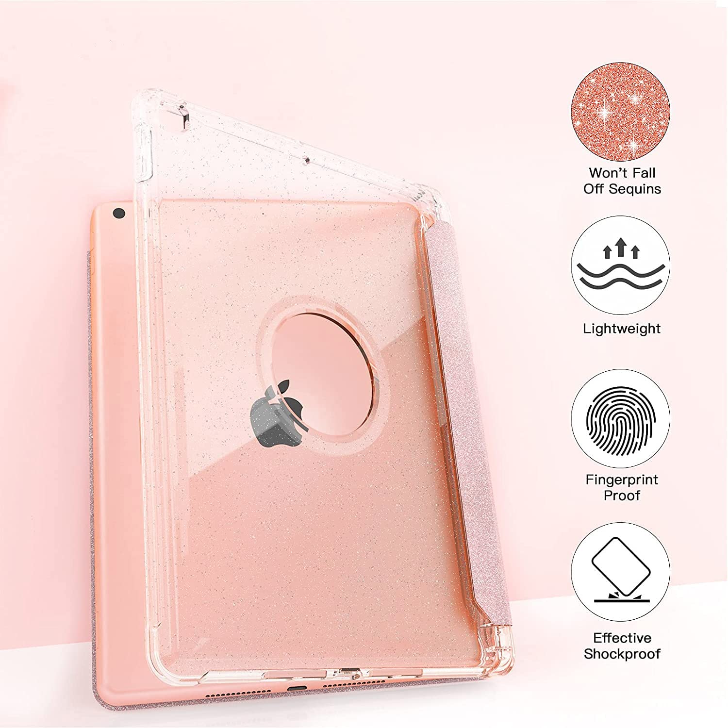 Sevrok Case for iPad 9th Generation/iPad 8th Generation/iPad 7th Generation (10.2 Inch, 2021/2020/2019 Model) - Slim Folio Smart Glitter Sparkly Shiny Clear Shockproof Protective Cover