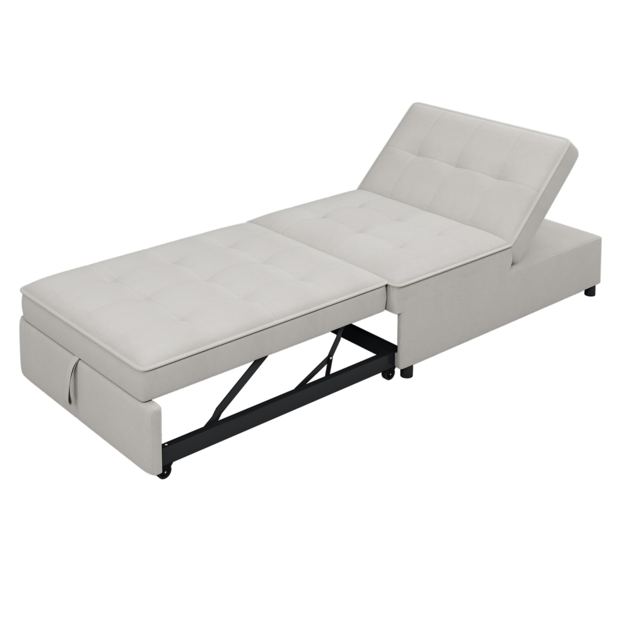 4-in-1 Sofa Bed, Chair Bed, Multi-Function Folding Ottoman Bed with Storage Pocket and USB Port for Small Room Apartment,Living Room,Bedroom,Hallway,White