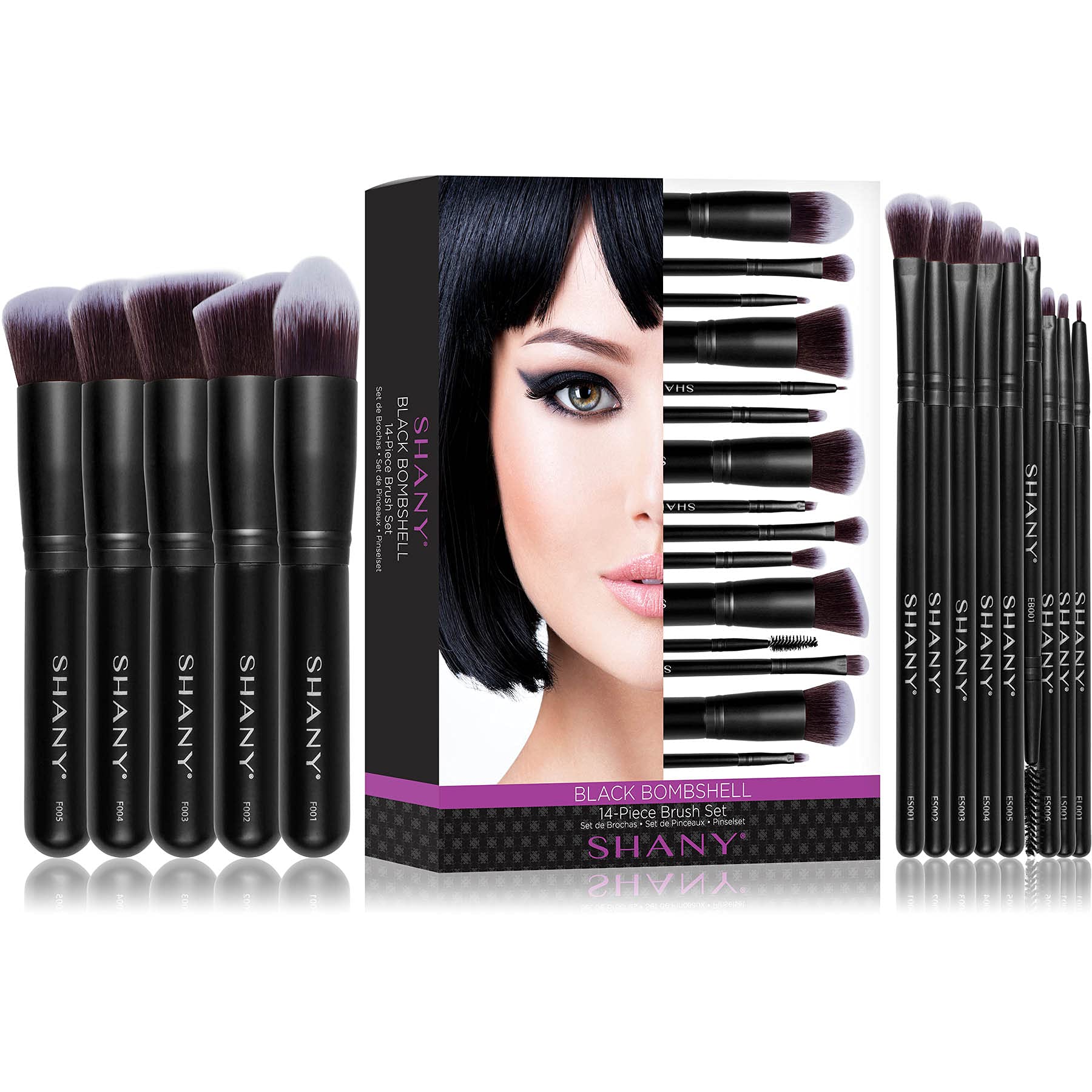 SHANY Makeup Brushes - Black Bombshell - 14-Piece Brush Set β Foundation Powder Concealers Eye Shadows Makeup brushes - Complete Kabuki Makeup Brush Set in Black - 14 PCS