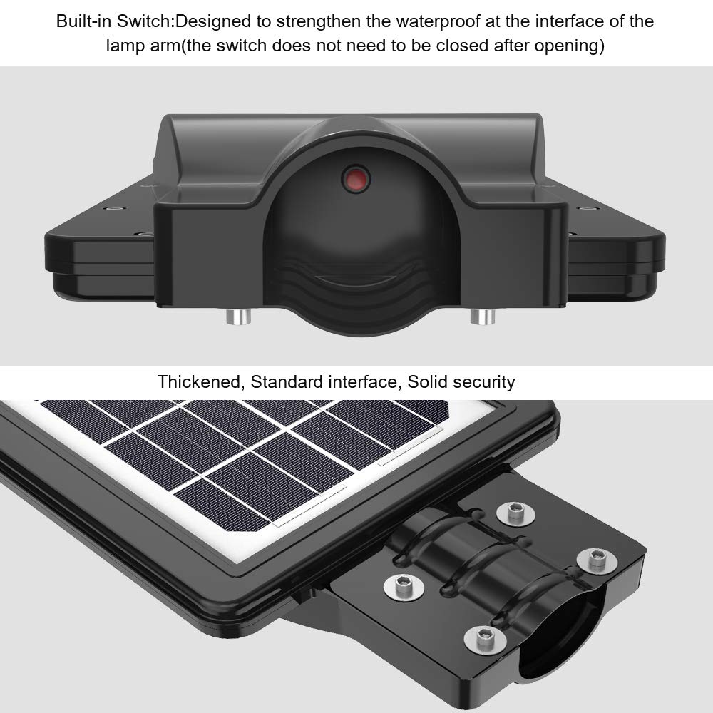200W LED Solar Light, Motion Sensor Equipped, Dim to Bright Mode Changing Supported, Shoebox Light with 180 Degree Adjustable Arm Pole, IP68 Waterproof, 6000K Daylight for Outdoor Use (black, 200W)