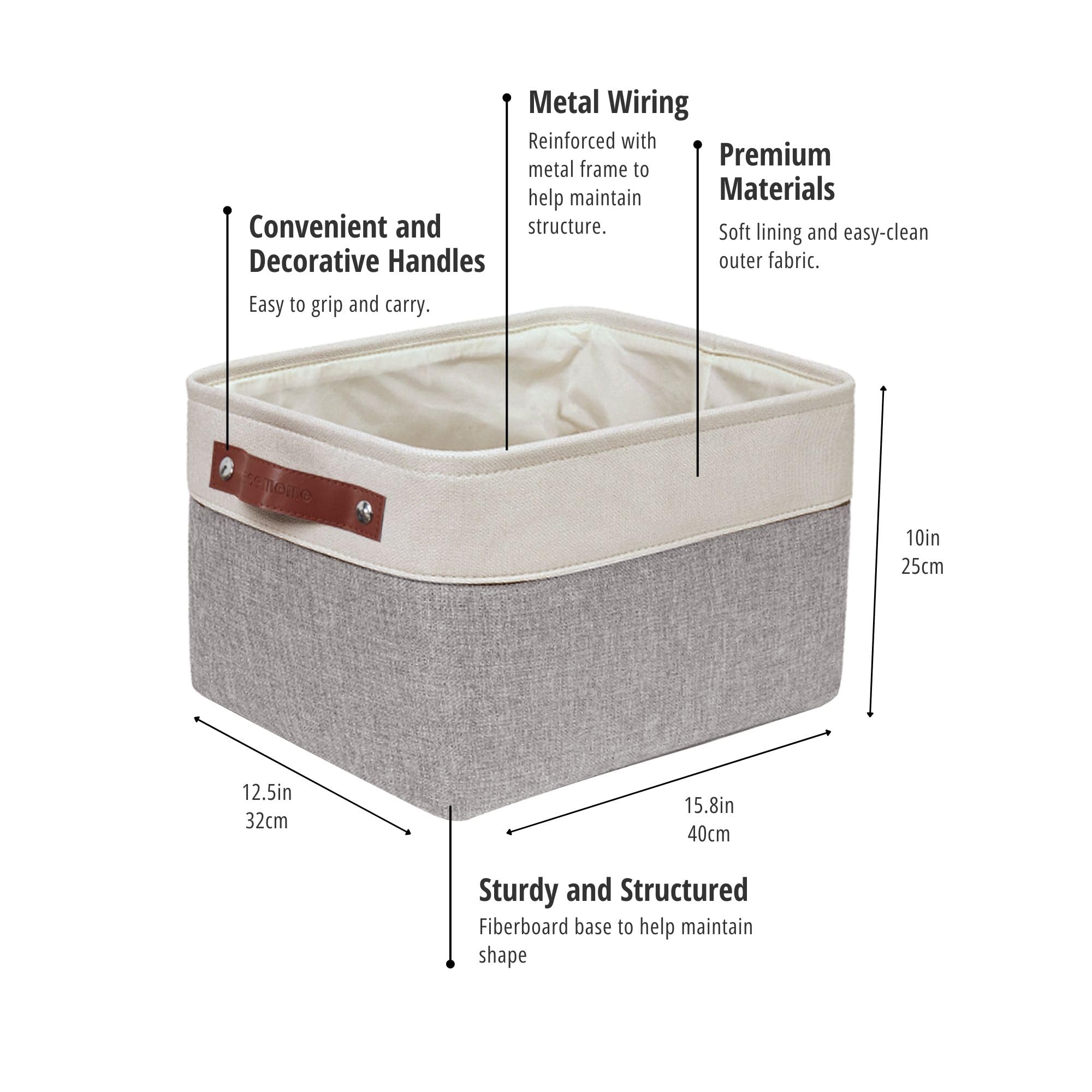 DECOMOMO Storage Bins Fabric Storage Baskets for Shelves, Linen Closet Organization Toys Nursery (Grey and White, XL - 3 Pack)