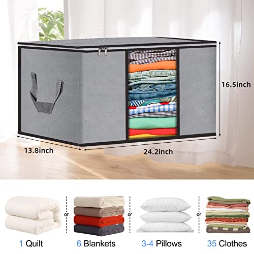 90L Extra Large storage bag ,6 Pack Clothes Storage Bins with lids,durable handle, transparent window, Sturdy Zippers , for closet organizers and storage, Blanket, Comforters, Bed Sheets, Pillows and Toys(gray)