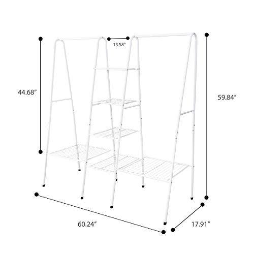 Albearing Metal Garment Rack Clothes Rack with Top Rod and Lower Storage Shelf Clothes Rack (White)