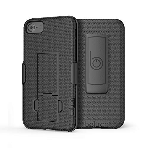 BELTRON iPhone 7/8/SE 2020/SE 2022 Holster Case, Super Slim Rubberized Grip Case & Swivel Belt Clip Holster Combo with Built-in Kickstand for for Apple iPhone SE3 2022, SE2 2020, 8, 7, 6, 6s (Black)