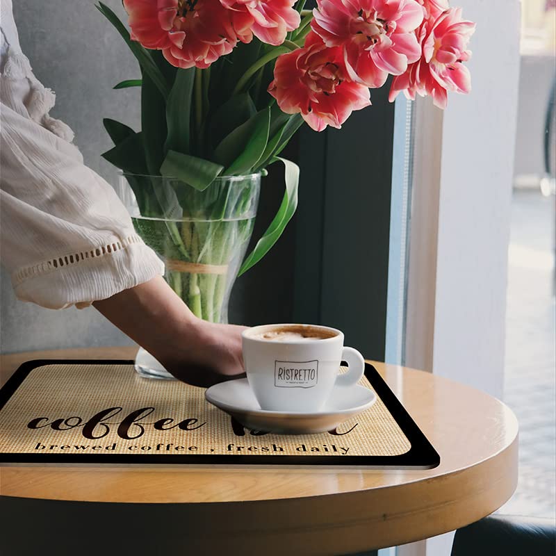 AOKQYA Coffee Maker Mat for Kitchen Counter Protector Rubber Padded Absorbent Dish Drying Mat (Coffee Bar, 12x16 in)