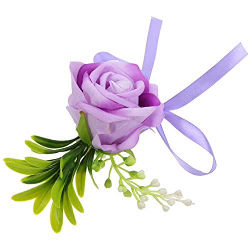 Abaodam 4pcs Wrist Flower Bridesmaid Bracelets Wedding Decorations Wrist Corsage Bride Wristband Decors Bride Wrist Flower Wedding Corsage Wristlet Wedding Supplies Purple The Flowers Lace