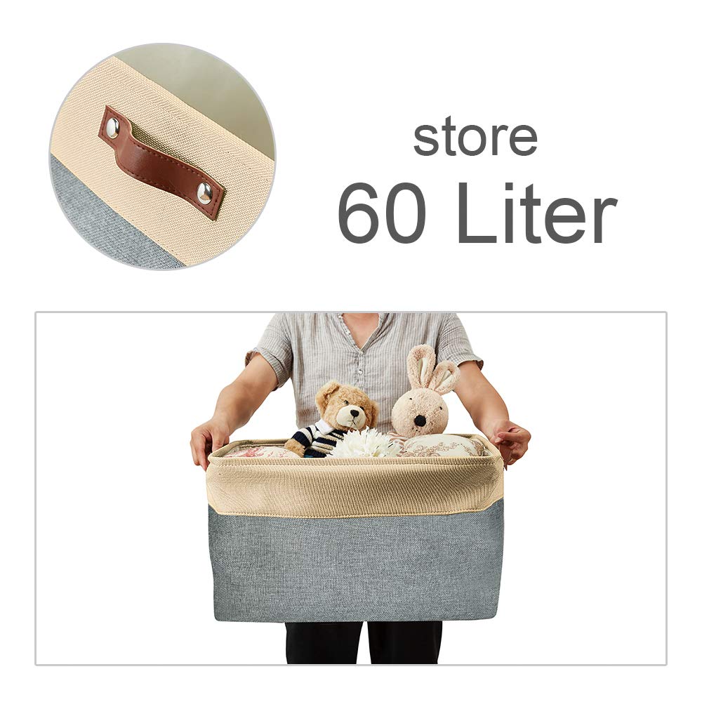 DECOMOMO Storage Baskets | Large Storage Bins Fabric Baskets for Organizing Laundry Nursery Toys Cloth Linen Closet Organizers with Handles (Grey and Beige, XXXXL - 3 Pack)
