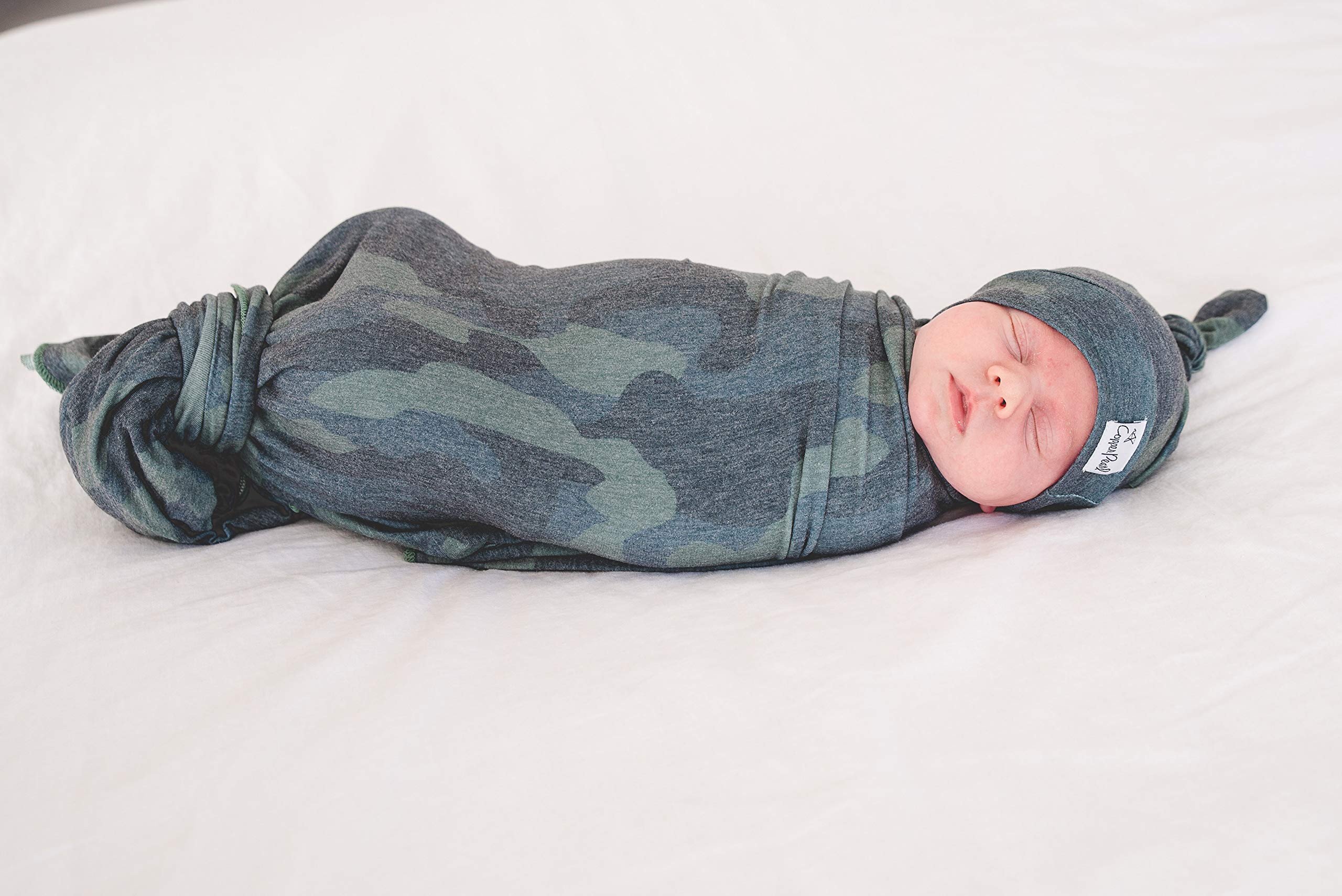 Baby Beanie Hat Top Knot Stretchy Soft"Hunter" by Copper Pearl