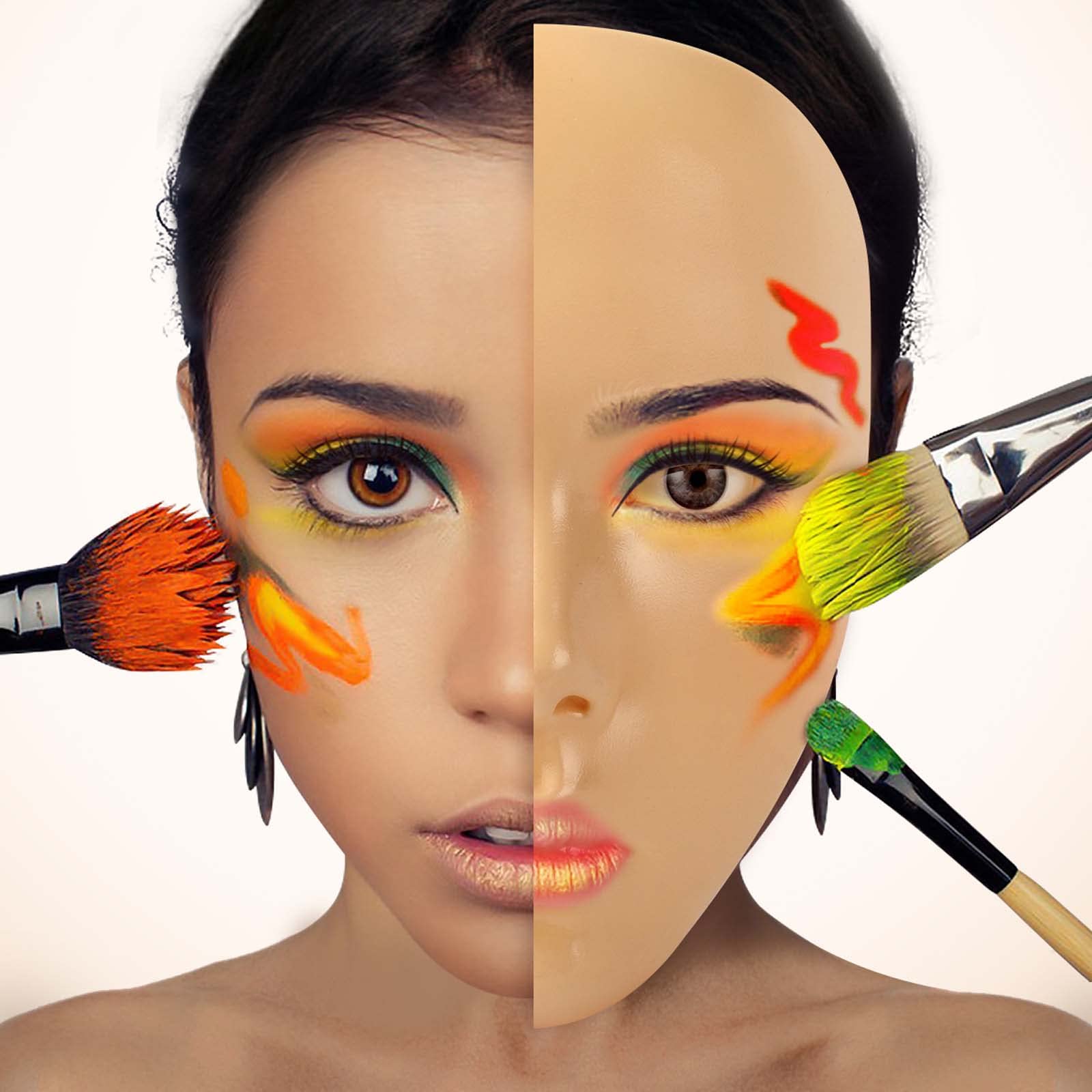 3D Realistic Pad with Cosmetic Brush for Makeup Artist Board Makeup Practice, Makeup Artist's Full Face Practice Eyelash Eye Shadow for Self-taught or Professional Enthusiasts(YELLOW)