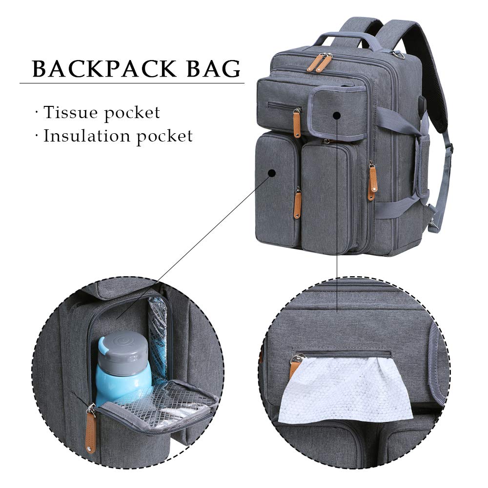 MOMIGO Baby Diaper Backpack - Large Capacity Waterproof Nappy Bag with Insulated Pockets and 14-inch Laptop Compartment, Large Daypack Business Weekender Luggage Backpack for Momm Dad (Black)