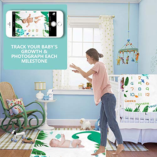 Decoroca Dinosaur Baby Monthly Milestone Blanket - Perfect for Celebrating Your Baby's Growth - Capture Precious Moments Together (50" × 40" with 12 Stickers)